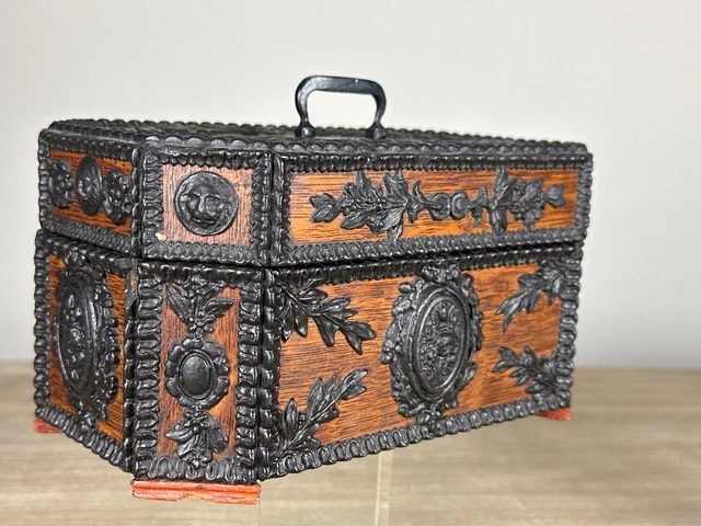 ANCIENNE BOITE À secret coffret Parisien bois Gutta-Percha dédicace 19e ...