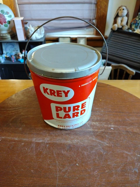 VINTAGE 6.25& KREY Pure Lard 4 Lb Lard Tin w/ Handle St. Louis, Mo £28. ...
