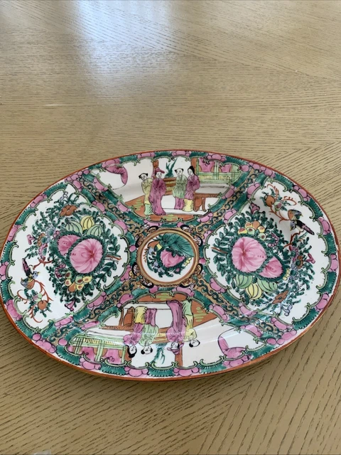 CHINESE FAMILLE ROSE Madellion Oval Plate /Platter Hand Painted With ...