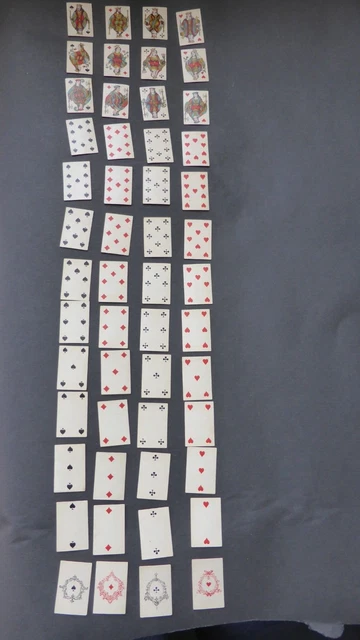 ANCIEN JEU DE 52 cartes XIXème ou début XXème siècle très petite taille ...