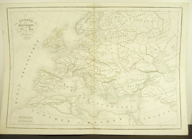 L'EUROPE SOUS CHARLEMAGNE 771-814 carte ancienne 1838 Ancient map 45cm ...