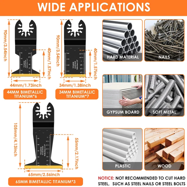 16X TITANIUM BI-METAL Oscillating Saw Blades Set High-Carbon Steel ...