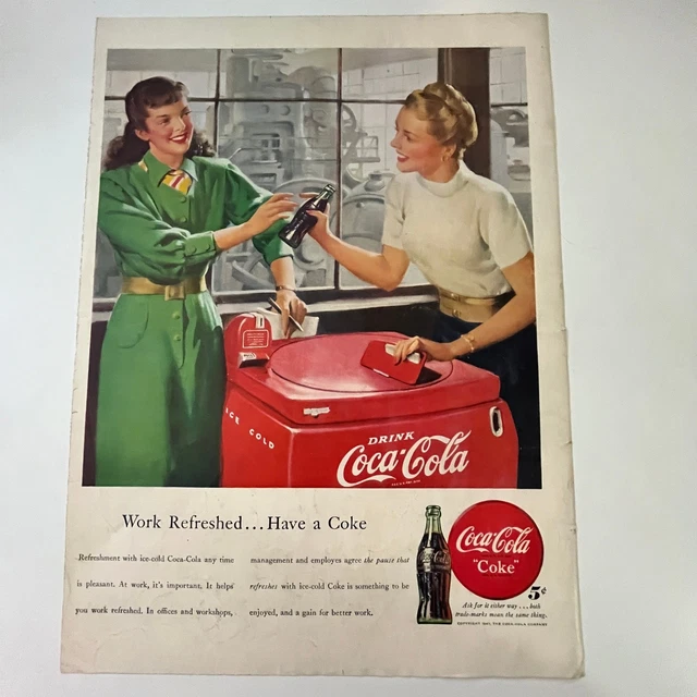 COCA-COLA WORK REFRESHED Have A Coke 1940s WWII Era Ad SV29-2 £24.21 ...