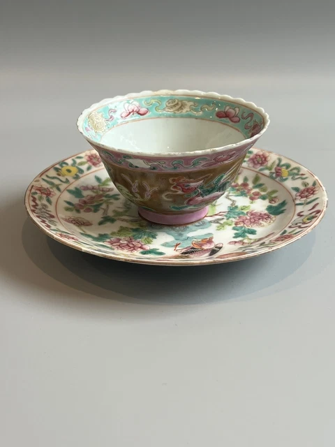 CHINESE ANTIQUE PORCELAIN Nyonya Ware Straits Peranakan Cup And Saucer ...