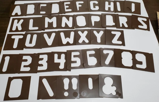 VINTAGE ALPHABET NUMBERS Stencils Letters 40 Pc Block Style Plastic ...