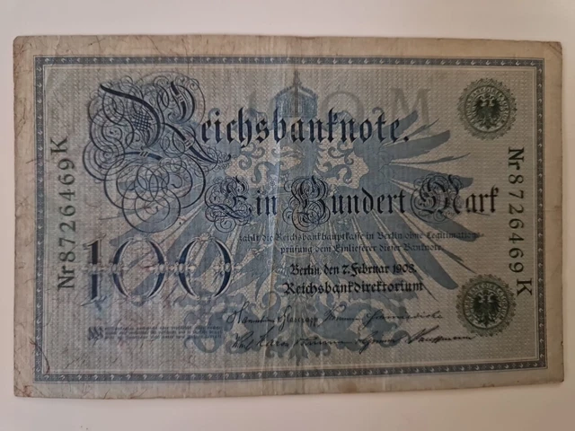 REICHSBANKNOTE GELDSCHEIN DEUTSCHE Ein Hundert 100 Reichs-Mark 07 ...