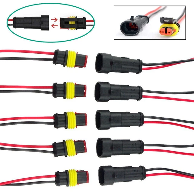 5 SET 12V 2Pin Cable Wire Connector Plug Waterproof Sealed Fit ...