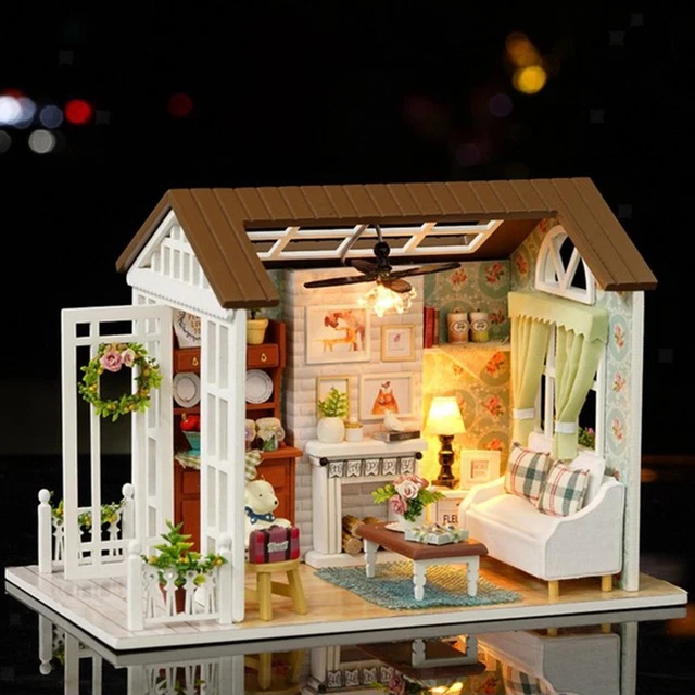 1:24 DIY WOODEN Miniature Doll House Cozy Living Room with £36.78 ...