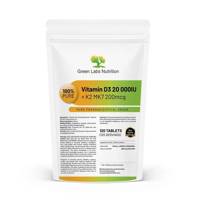 VITAMINE D3 20000 UI + K2 MK7 200mcg comprimés soutien immunitaire os ...