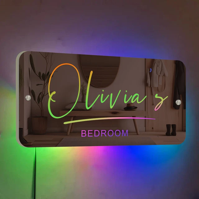 PERSONALISED NAME MIRROR LED Sign Neon Light Up Sign Bedroom Home Bar ...