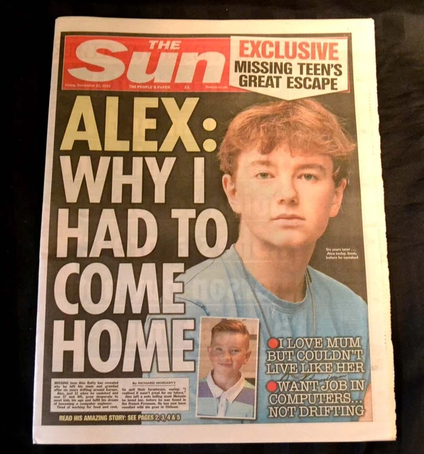 THE SUN UK Newspaper 22/12/23 December 22nd 2023 Runaway Alex Baty ...