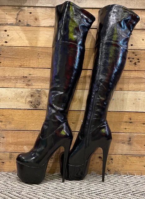 BLACK FAUX PATENT PVC 6” Platform Stiletto Heel Stripper Dancer Boots ...