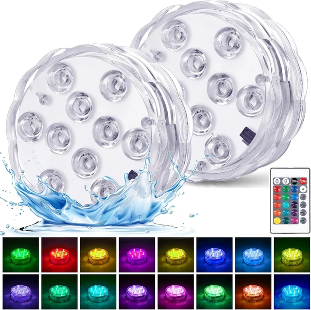 2 PCS SUBMERSIBLE LED Lights Remote Control Battery Powered, RGB Multi ...