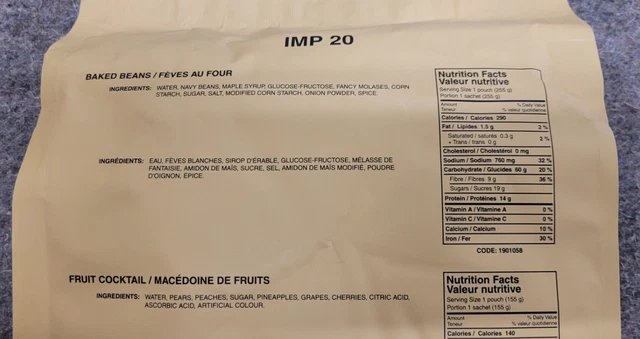 CANADIAN ARMY RATION BAKED BEANS IMP MRE $35.00 - PicClick CA