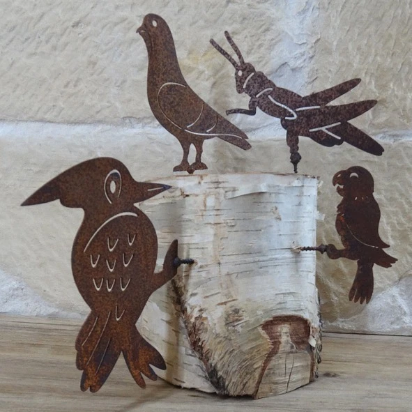 4ER BAUMFIGUREN SPECHT Taube Heuschrecke Papagei Figur Baumdeko ...