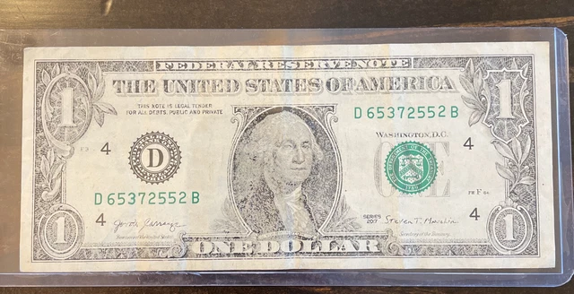 $1 DOLLAR BILL Error Under INK Misprint Error Over Ink Serial 65372552 ...