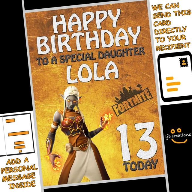 PERSONALISED EMBER BIRTHDAY Card FORTNITE Character Skin NAME AGE ...
