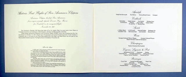 PAN AM FIRST Class Airline Menu Sikorsky S-40 Flying Boat American Clipper Paa £29.95 - PicClick UK