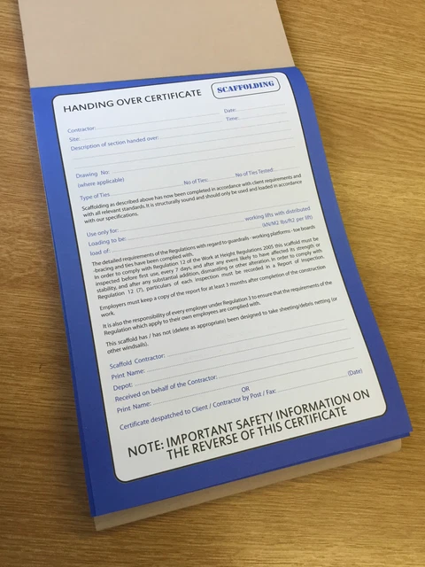 SCAFFOLD HANDOVER CERTIFICATE - carbonless duplicate book £9.60 ...