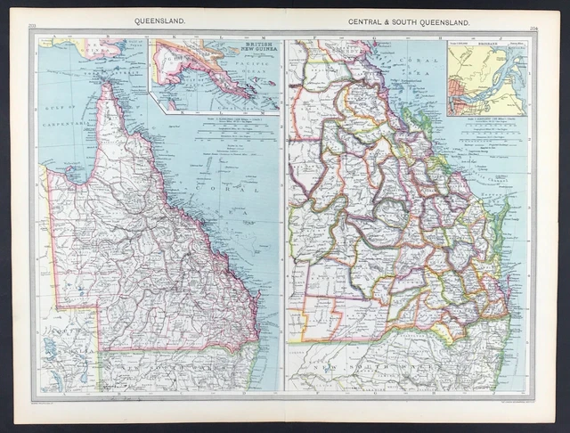 QUEENSLAND AUSTRALIA CENTRALE e meridionale mappa grande colore lito ...