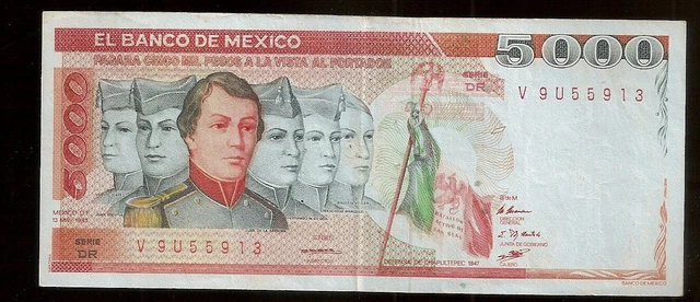 1983 $5000 MEXICAN money pesos bill from Mexico billete de 5,000 peso ...