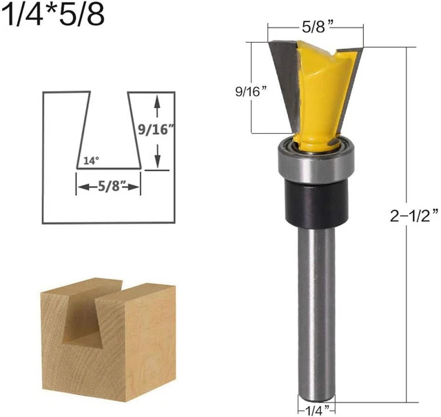GASEA 2PCS 1/4-INCH Shank Dovetail Joint Bearing Router Bit Set for ...