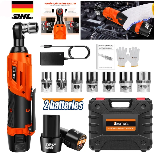 3/8& AKKU-RATSCHE RATSCHENSCHLÜSSEL Elektrische Knarrenschlüssel Set 2x ...