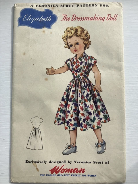 VINTAGE 50S VERONICA Scott Pattern For Elizabeth The Dressmaking Doll ...