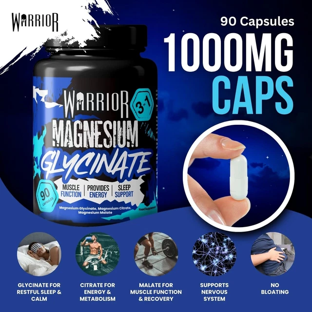WARRIOR MAGNESIUM GLYCINATE 3 in 1 Complex 384mg High Strength ...