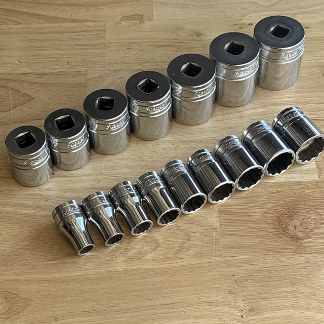 SNAP ON SAE Shallow Socket Set 1/2" Drive 12 Point 16pc 3/8" to 1-5/16 ...