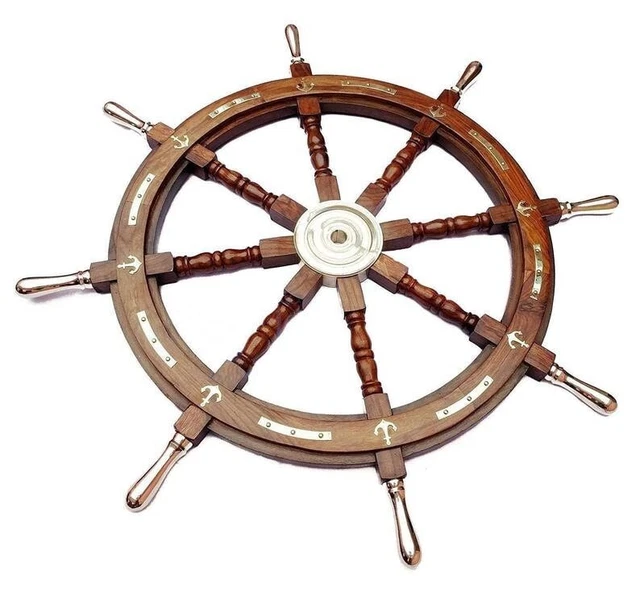 EN BOIS ANCIEN Teck Laiton Nautique Créateur Pirate Ship's Roue Fait à la Main $270.57 - PicClick CA