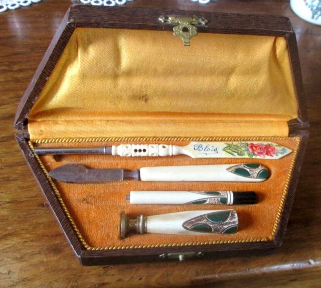 ANCIEN NÉCESSAIRE À écriture art déco coffret porte-plume cachet os ...