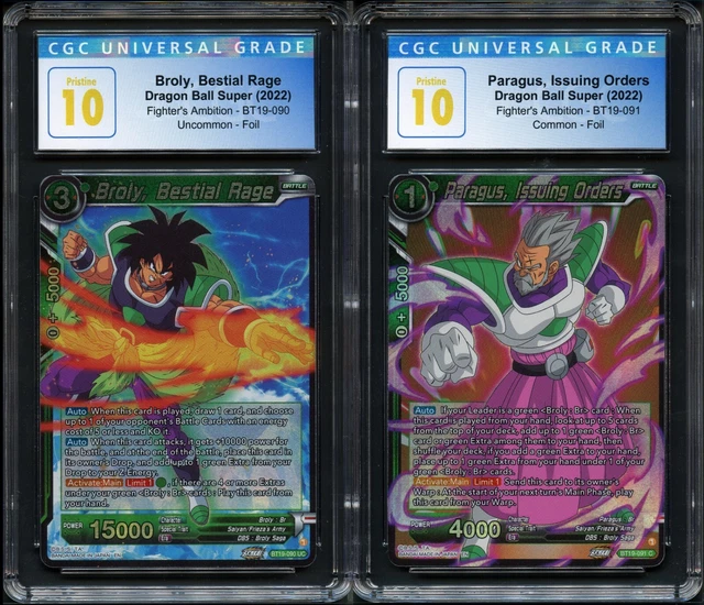 DRAGON BALL SUPER Fighter's Ambition Broly & Paragus BT19 CGC 10 VIERGE ...