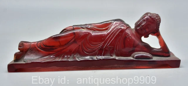 8.2& ANCIENT CHINESE Red Amber Carved Sakyamuni Tathagata Sleeping ...