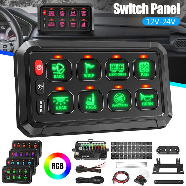 8 GANG SWITCH Panel RGB LED Light Bar Relay System For Car Marine Boat ...