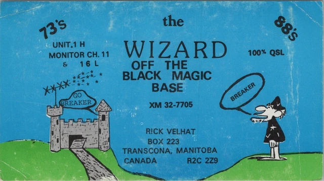 VINTAGE CB RADIO QSL postcard wizard comic Rick Velhat 1970s Transcona ...