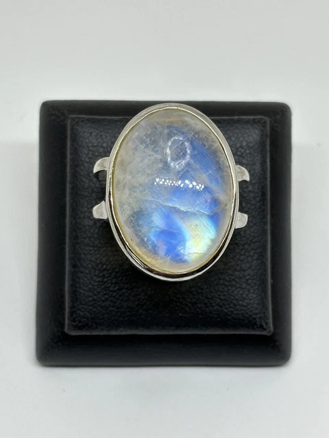 VINTAGE SOLID 925 Sterling Silver OVAL MOONSTONE STATEMENT RING 11.03g ...