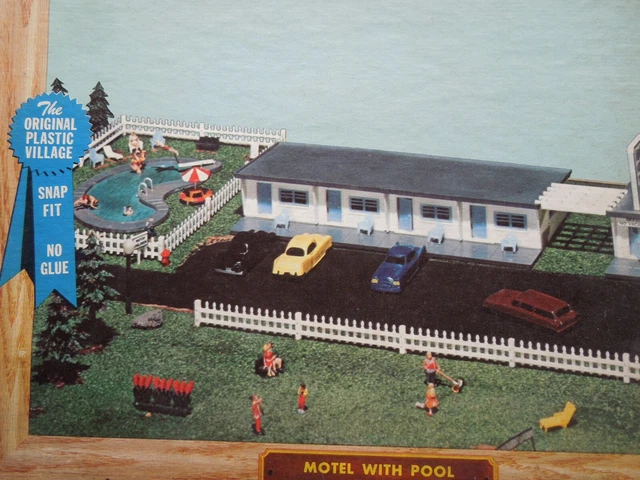 VINTAGE HO SCALE PLASTICVILLE partly assembled MOTEL WITH POOL IN BOX ...