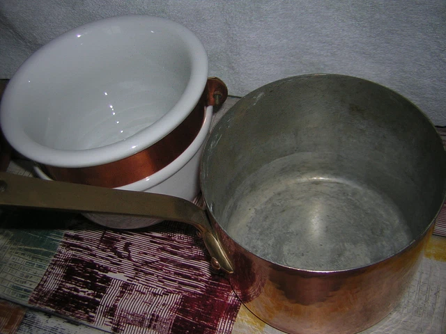 BAIN MARIE EN cuivre saucier martelé estampillé Mauviel villediemade in ...