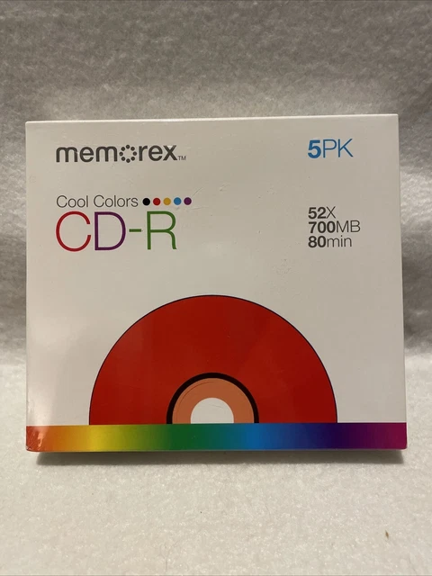 MEMOREX COOL COLORS CD-R 52X 700MB 80 min (5 Pack) Blank Media New ...