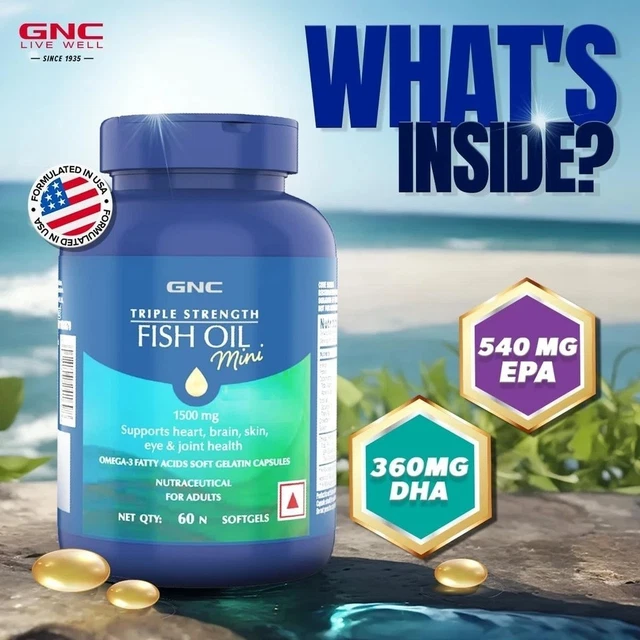 GNC 1500 MG Triple Strength Fish Oil Mini Omega 3 Softgels For Men ...
