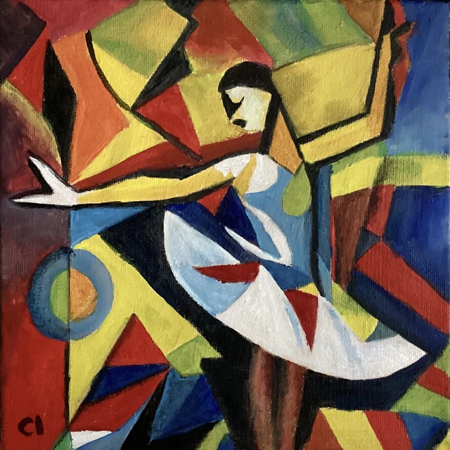DANCER ABSTRACT ART Painting 8 X 8 Ins Box Canvas Dorset Artist ...