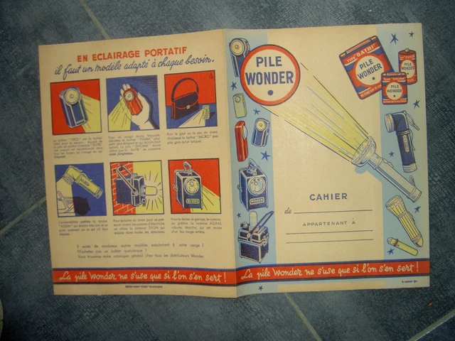 PROTÈGE CAHIER ANCIEN Publicitaire "PILE WONDER" époque 1950 ...