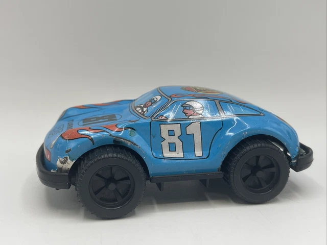 JIMMY TOYS PORSCHE RS Turbo Tin Toy Friction Race Car Blue #81 Flames ...