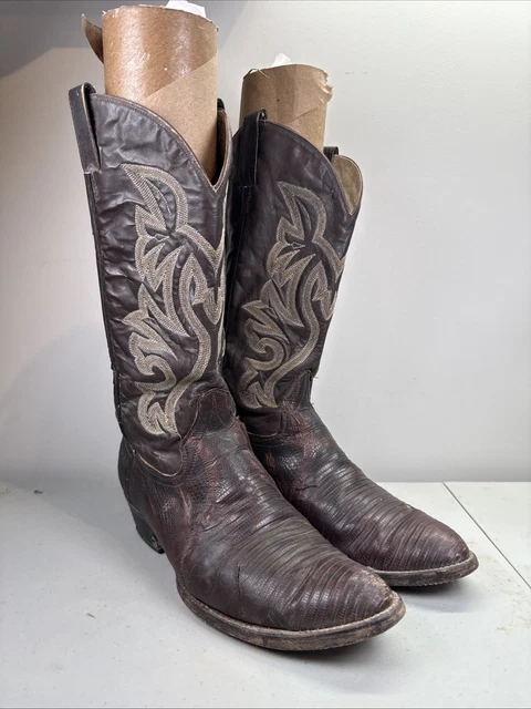 VINTAGE COWTOWN BROWN Lizard Exotic Brown Leather Cowboy Boots Men’s 10 ...