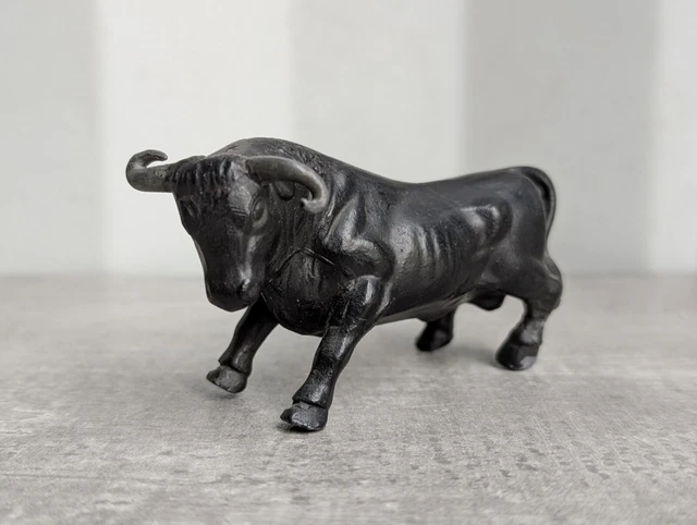 VINTAGE METAL STANDING Bull Figurine Spelter Statue Figure Black Iron ...