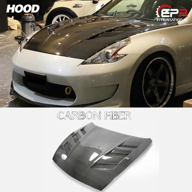 FOR 09 ONWARDS 370Z Z34 AMS Style Carbon Fiber Vented Hood Bonnet Lid ...