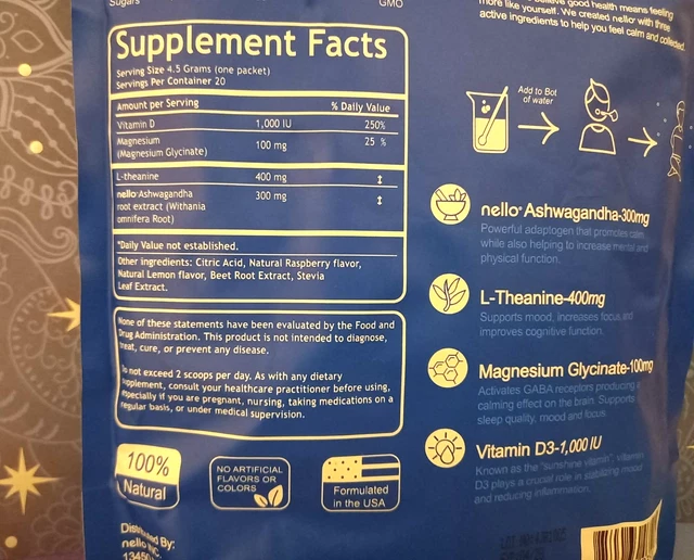 NELLO SUPERCALM CALMING Drink Mix Raspberry Lemonade Flavored 4.5G X 20 ...