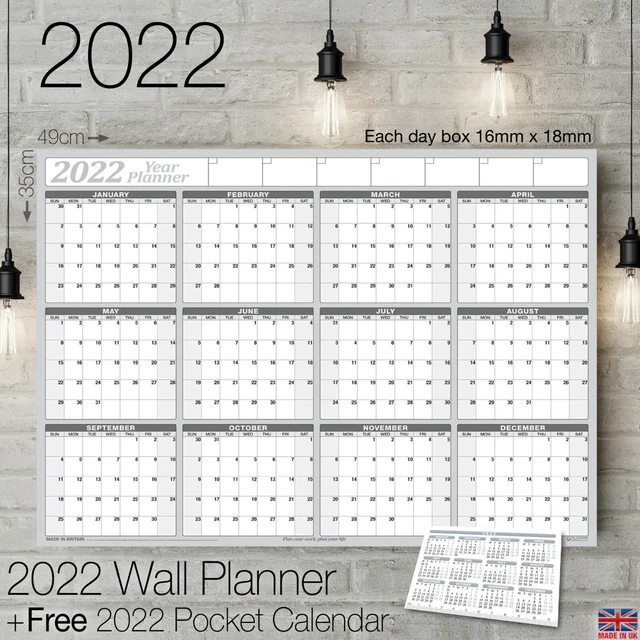 2022 YEARLY PLANNER Annual Wall Chart Year Planner 12 Month+FREE Pocket ...