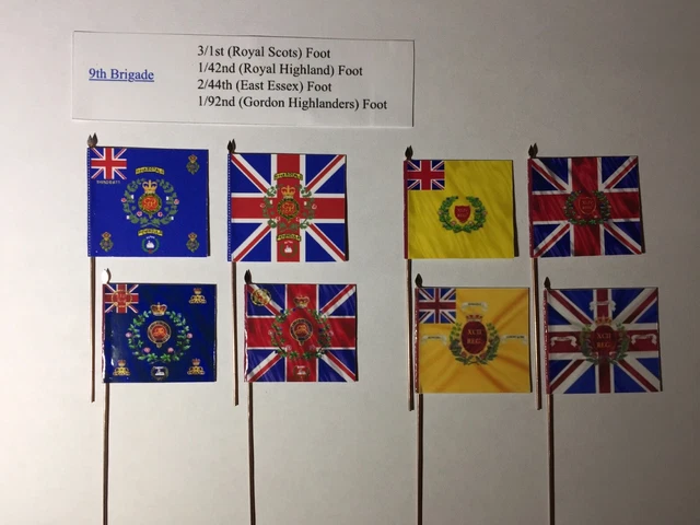 8X 25/28MM BRITISH Napoleonic Flags Waterloo 9th Brigade 1st 42nd 44th ...